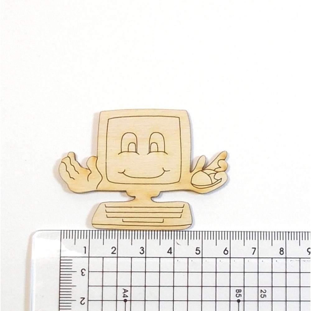 lustiger Computer mit Maus aus Holz 60mm